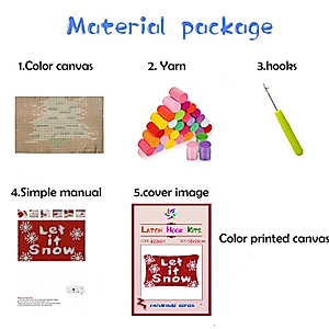 Snow Kissing Rabbits DIY Latch Hook Rectangle Pillow Kit for Adults Throw Pillow Cover with Printed Canvas Crochet Yarn Needle Craft Cushion Sofa Couch Living Room 12x20inch