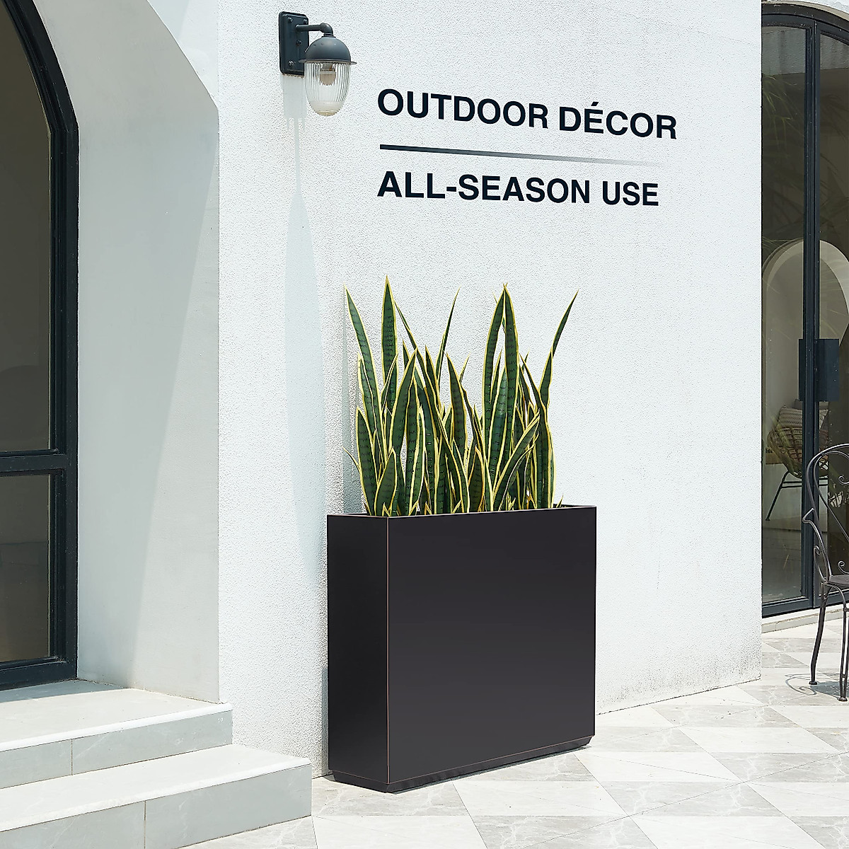 Wallowa Metallic Heavy Planter for Outdoor Plants, 38Lx10Wx30H Inches Tall and Long Metal Divider Planter Box with Hand Brushed Gold Edge for Outside & Indoor, 66 Pounds (Black)