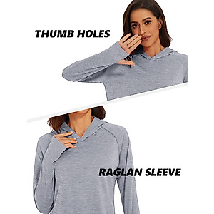 Womens UPF 50+ Hoodie Long Sleeve Sun Shirt Workout Shirts Runnig Shirts Quick Dry Summer Fishing Shirts for Women Breathable Beach Shirts Light Grey
