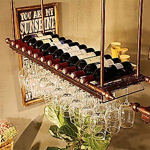 Assembly Wine Rack Wine Rack Creative Simplicity Wall Hanging Wine Cabinet Creative Simplicity Wall Shelf Wrought Iron Wood Bar Restaurant Wine Lattice Home Wine Rack J1030, PIBM, Bronze, 100 * 30c