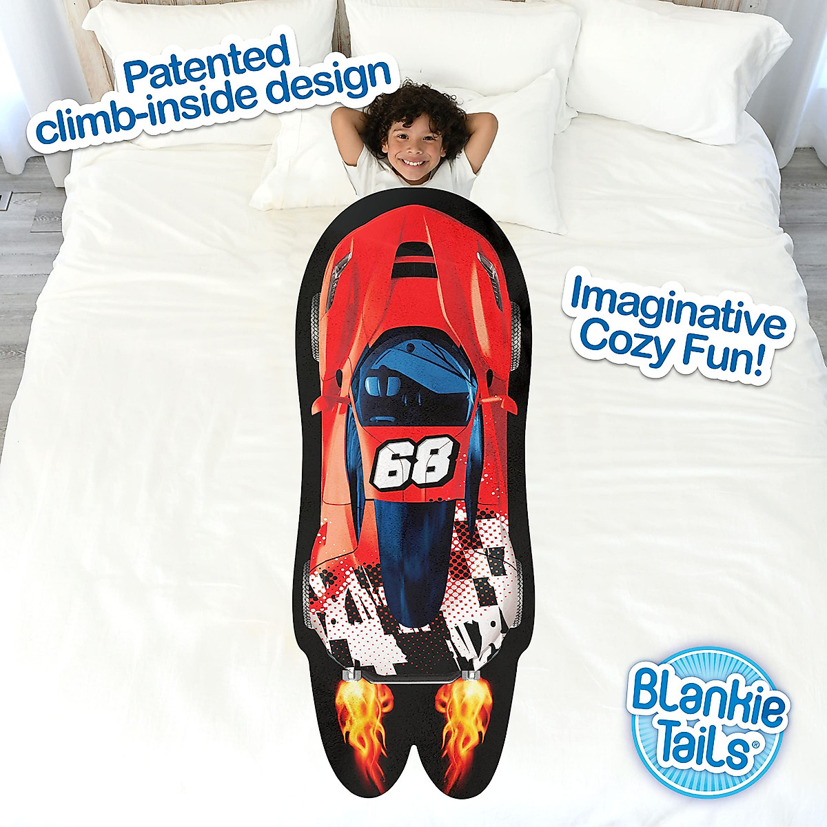 Blankie Tails - Photo Realistic Race Car Blanket - Machine Washable Wearable Car Sleeping Bag Blanket Bedding - Great for Gifts, Sleepovers Girls and Boys Pajamas or Daily Use of Kids and Toddlers