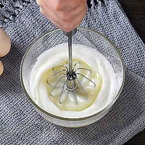 Semi-automatic Whisk, Stainless Steel Egg Beater, Hand Push Rotary Whisks Mixer Stirrer for Making Cream, Whisking, Beating and Stirring (Silver)
