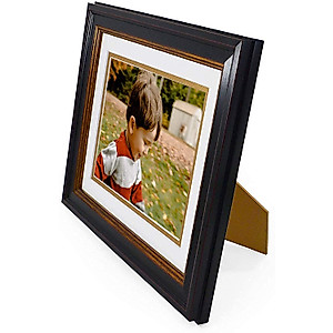 Golden State Art , 8x10 Black Gold & Burgundy Color Frame - White/Gold Double Mat for 6x8 Photos - Easel Stand - Wall Display or Table Top - Real Glass