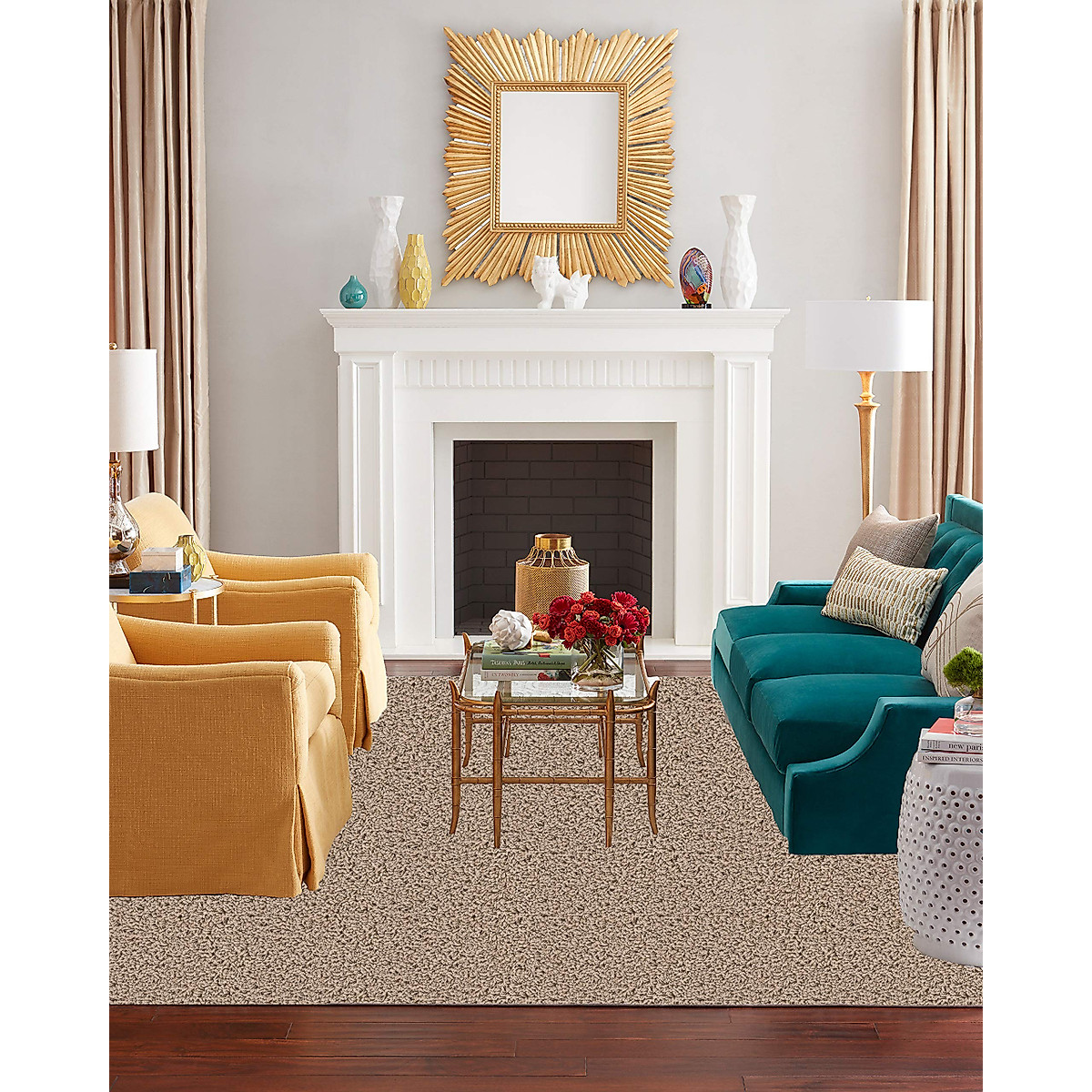 KOECKRITZ 9’x12’ Beige Area Rug. Frieze Plush Textured Carpet for Residential or Commercial use. Approximately 1/2" Thick with Binding.
