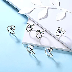 Adjustable Zodiac Sign Pisces Ring Celestial Ring with Mystic Rainbow Stone Ring for Women Boho Ring Genuine Silver February March Birthday Ring Horoscope Wedding Engagement Jewelry Ring FR0036Y