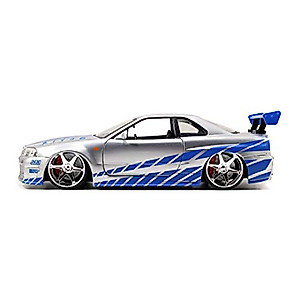 Jada Toys Fast & Furious Brian’s 2002 Nissan Skyline R34 Die-cast Car, 1:24 Scale, Silver & Blue