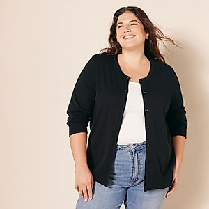 Amazon Essentials Women's Lightweight Crewneck Cardigan Sweater (Available in Plus Size), Black, Small