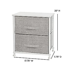 Flash Furniture Harris 2 Drawer Storage Organizer - White Cast Iron Frame and Wood Top - 2 Easy Pull Light Gray Fabric Drawers