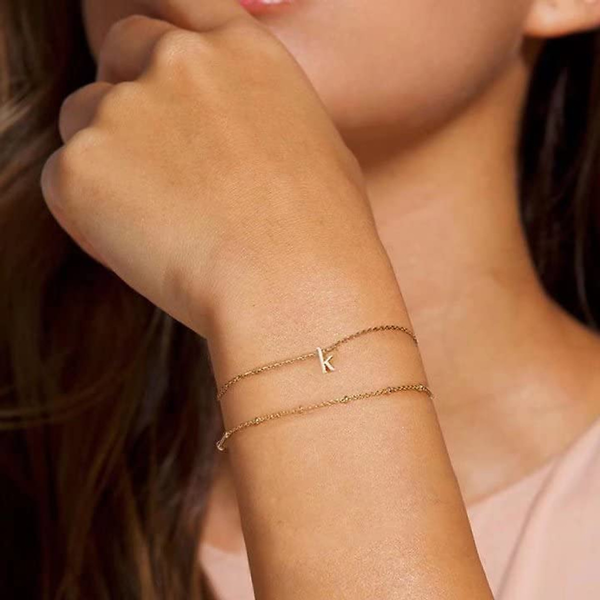 Gold Layered Initial Bracelets for Women, 14K Gold Filled Cute Layering Letter C Bracelet Personalized Layered Initial Jewelry Gold Bracelets for Women Teen Girls Gifts(C)