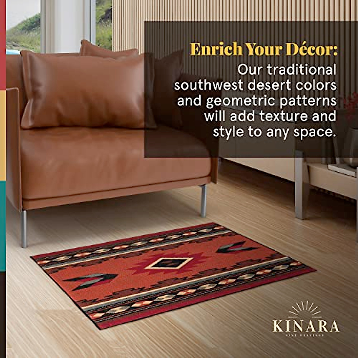 Kinara Cibola Area Rug – Southwestern Native American Design – Beautiful and Unique Pattern – Fine Weaving and Quality Material for Everyday Use – Non-Skid – 3x2 feet.