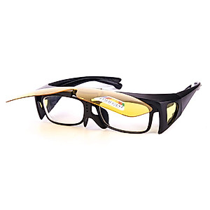 DBWEAR Night Vision Glasses Polarized Fit Over Prescription Flip Up Lens Driving Night Glasses for Men Women, Yellow, Large