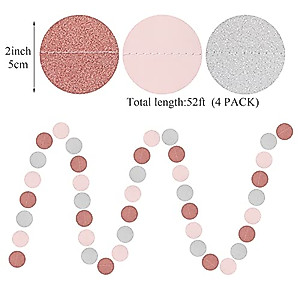 Rose-Gold Pink Silver Party Decorations - 52Ft Paper Streamer 17Ft Paper Banner Women Girls Happy Birthday Decoration Baby Bridal Shower Garland Bachelorette Engagement Brunch Mothers Day Decor