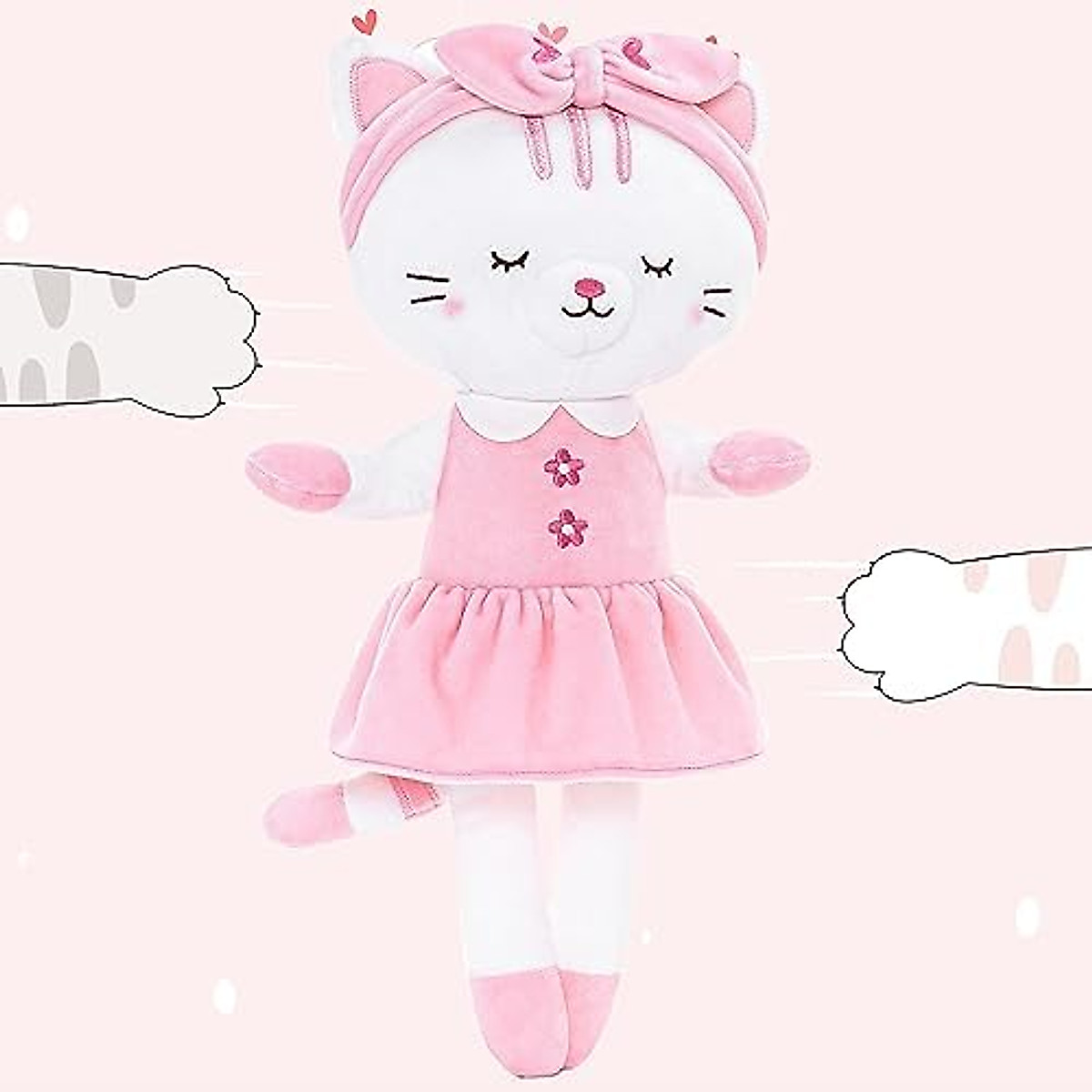 Lazada Stuffed Cat Dolls Animal Kitty Plush Toy Baby Girl Gifts White with Hair Band 16"