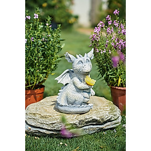 TERESA'S COLLECTIONS Dragon Decor Garden Statues & Sculpture with Solar Powered Lights, Baby Dragon Outdoor Statues Figurines Garden Gifts for Patio Lawn Yard Decoration, 9.1 Inch
