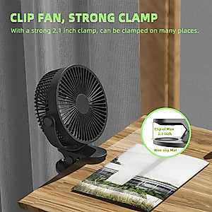 Ymumuda Desk Fan Clip on Fan, 3 Speeds Small USB Fan, 6.5 Inch Rechargeable Portable Fan, Strong Airflow & 360°Rotation Adjustable, Powered by USB, Sturdy Clamp for Office Desk - Black