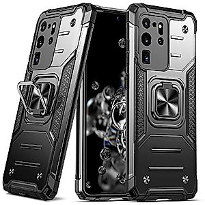 Anqrp Galaxy S20 Ultra Case, Military Grade Protective Phone Case Cover with Enhanced Metal Ring Kickstand [Support Magnet Mount] Compatible with Samsung Galaxy S20 Ultra, Black