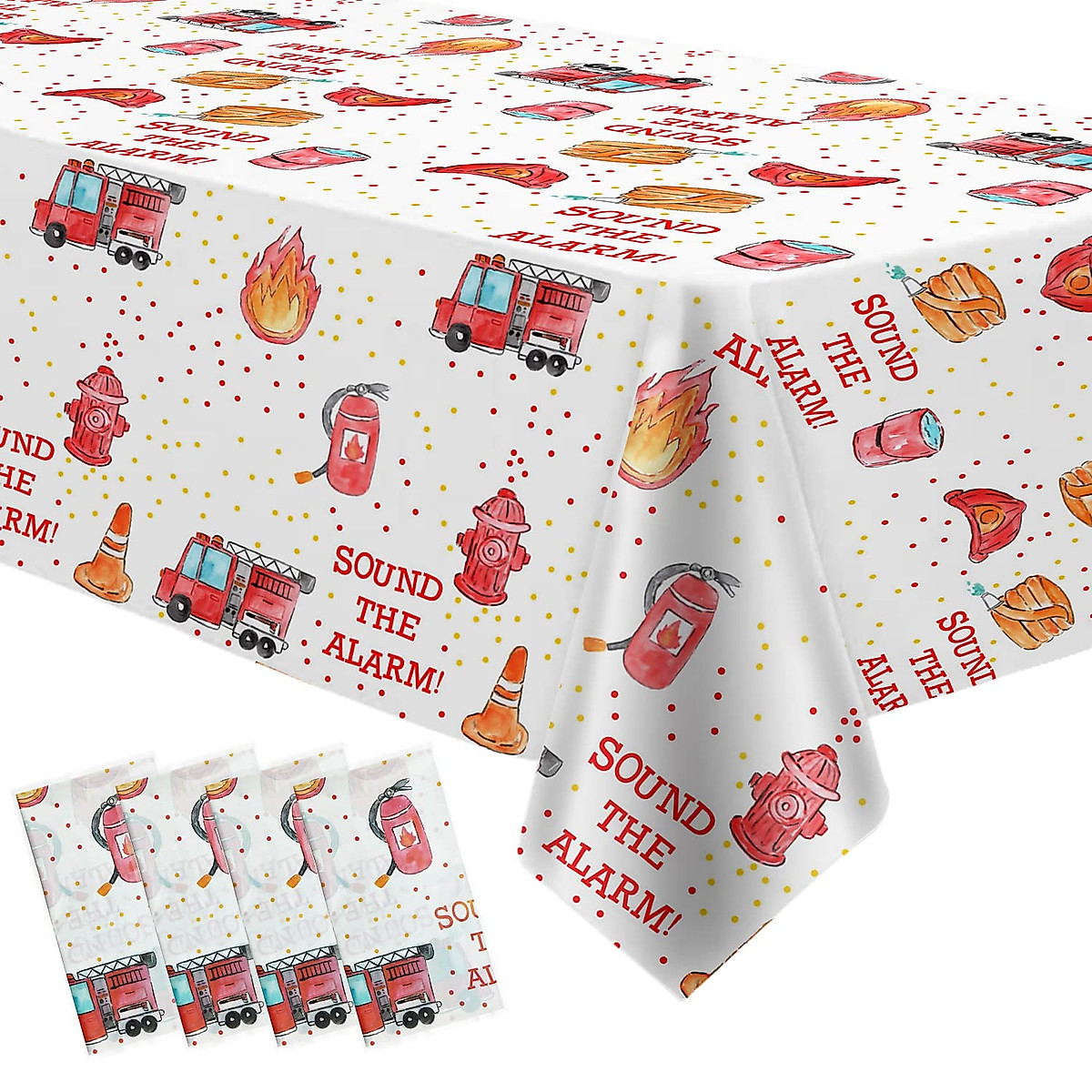 HIPVVILD Fire Truck Birthday Party Tablecloth Supplies - Disposable Firefighter Party Table Cover Decorations, Firetruck Fireman Theme Birthday Baby Shower Table Cloth - 4 Pack (54in x 108in)