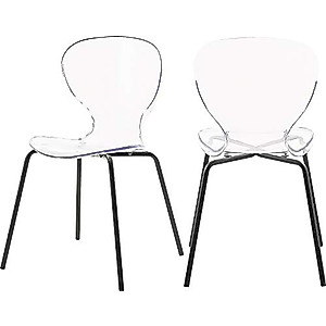 Meridian Furniture Clarion Collection Modern | Contemporary Lucite Polycarbonate Stackable Dining Chair with Sturdy Metal Legs, Set of 2, 19.5" W x 19" D x 32.5" H, Matte Black Finish