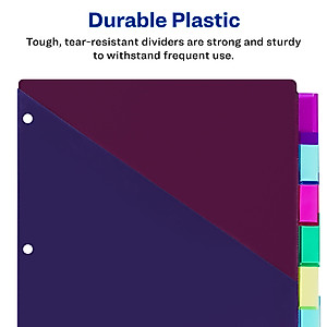 Avery Plastic 8-Tab Two-Tone Binder Dividers with Two Pockets, Insertable Bright Color Big Tabs, 1 Set (11989)