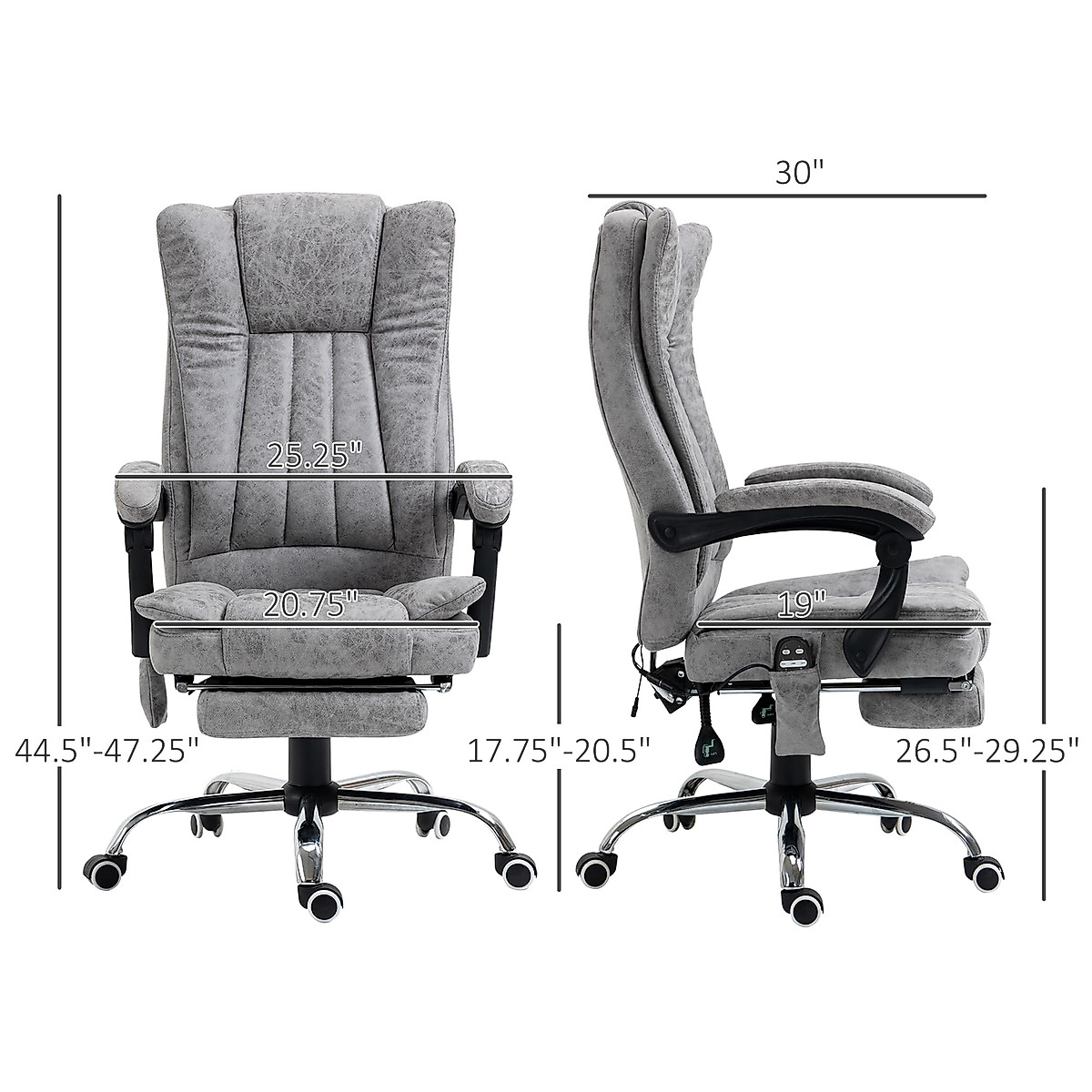 Vinsetto Microfiber Office Chair, High Back Computer Chair with 6 Point Massage, Heat, Adjustable Height and Retractable Footrest, Grey