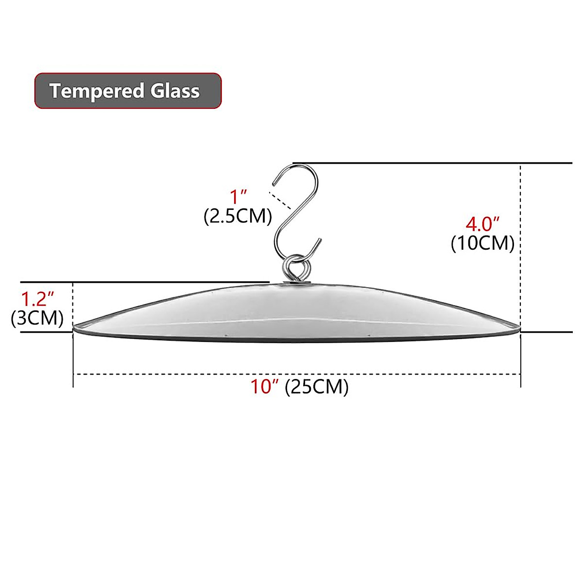 10" Glass Rain Cover for Wild Bird Feeder Outdoors - Weather Guard S Hook Hanging - Protective Dome Baffle - Clear (Dia. 25CM)