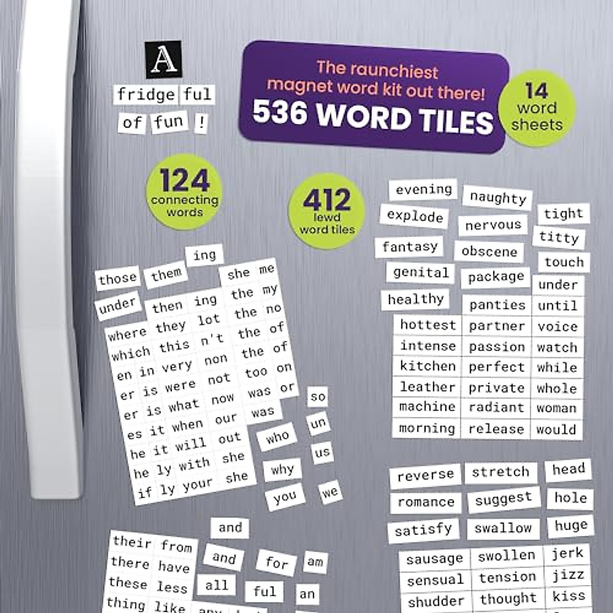 Poetry Tiles - 536 Really Dirty Words Refrigerator Magnets for Adults - Sexy Word Magnets & Funny Magnets for Adults - Make Refrigerator Poems and Stories with Funny Fridge Magnets Adult Themed Kit