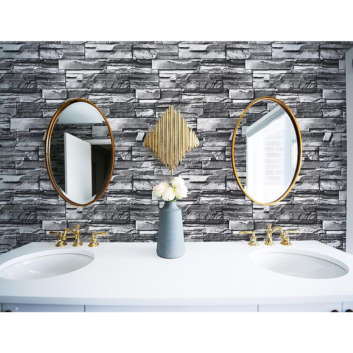 Timeet Brick Stone Wallpaper Peel and Stick Wallpaper Faux Stone Wallpaper 17.3"x118.1" Brick Wallpaper Self Adhesive Removable Wallpaper for Bedroom Living Room Wall Decor