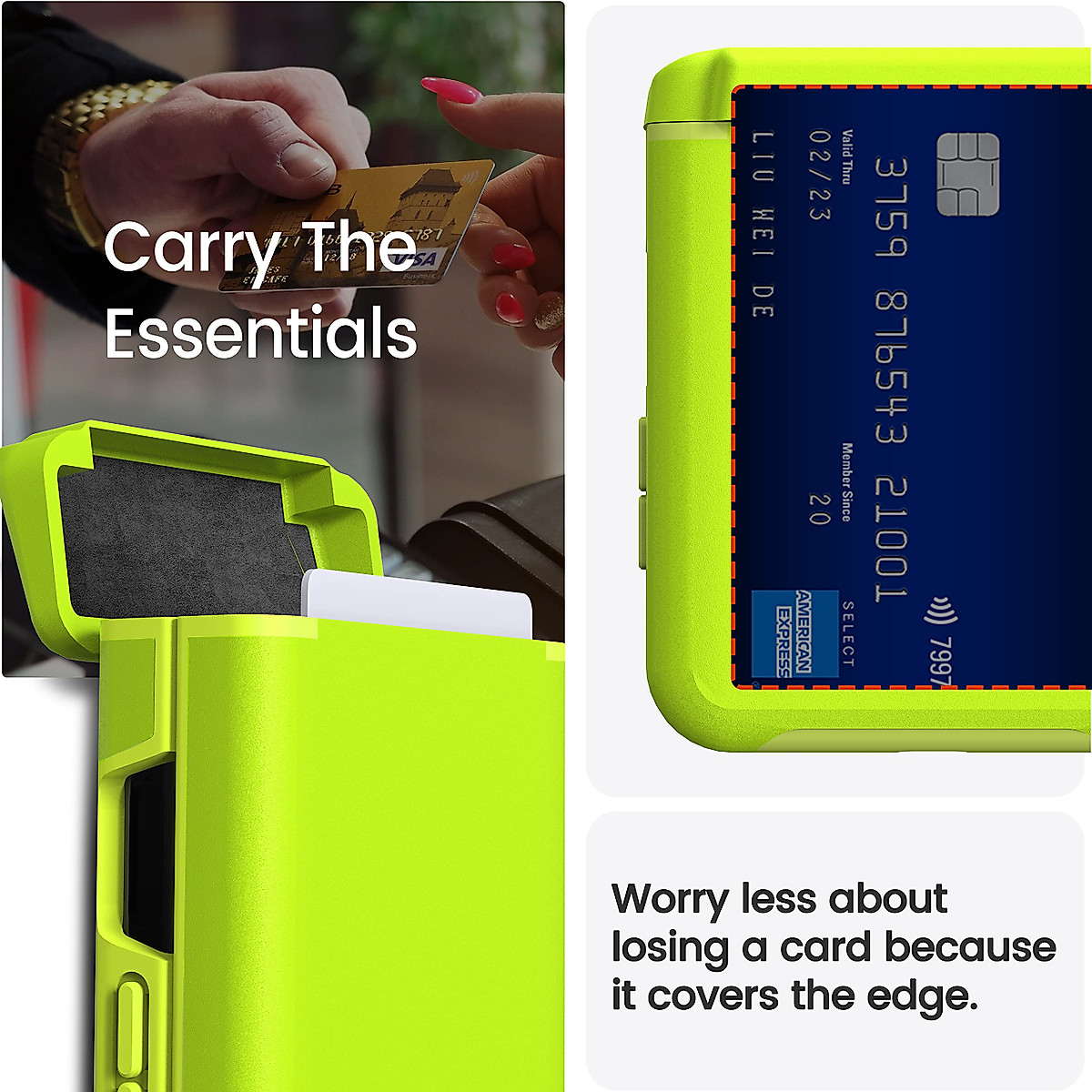 Compatible with Samsung Galaxy Z Flip 4 Case Wallet with Hinge Protection [ Card Slot ] for Galaxy Z Flip 4 5G Case with Card Holder Shockproof Protective TPU Silicone (Neon Green)