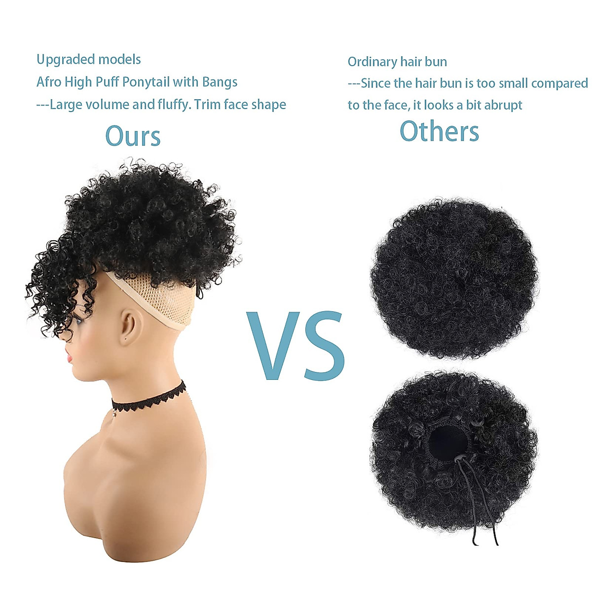 CINHOO Curly Ponytail Wigs for Black Women Hair Balls for Girls Natural Hair Wig Afro High Puff Bun Hair Pieces for Women Synthetic Drawstring Ponytail Extension for Black Women Pontail with Bangs