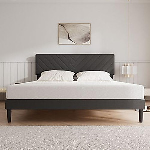 Queen Bed Frame Upholstered Platform Bed Frame with High-Adjustable Headboard, Solid Wood Slats Support, Strong Weight Capacity, Non-Slip and Noise-Free,No Box Spring Needed, Easy Assembly (Queen)