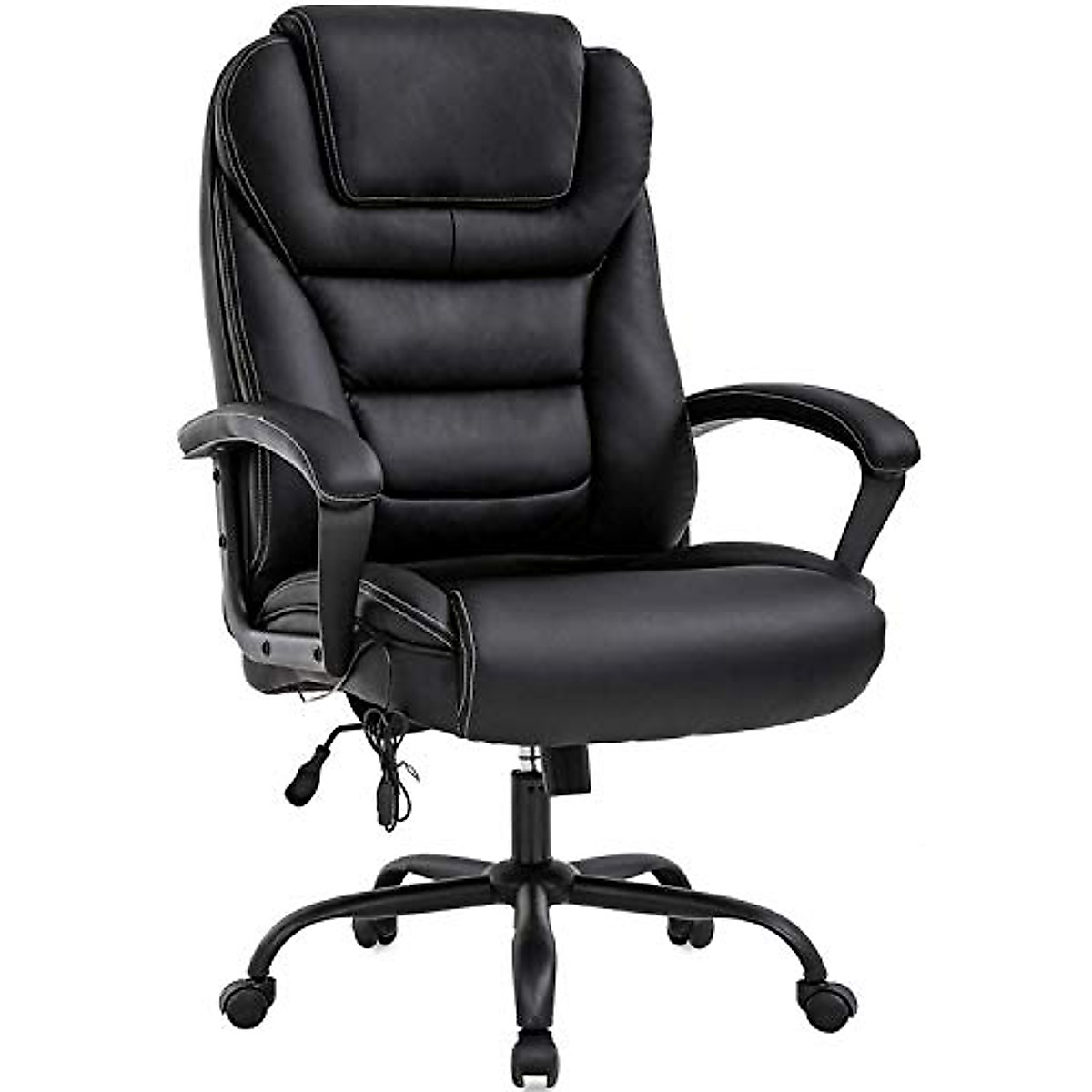 500lbs Big & Tall Task Office Chair, Wide Seat Desk Chair with Massage Lumbar Support Armrest Swivel Rolling High Back Leather Adjustable Ergonomic Computer Chair for Managerial Executive Chairs Black