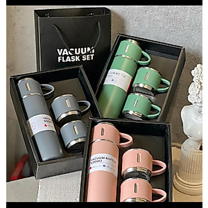 Vacuum insulated flask with cups(black,pink,green,gray,brown,navy blue)