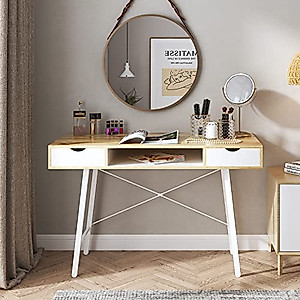 Need Computer Desk with Storage Desk Drawer Dressing Table,Writing Table Modern Desk with 2 Drawers, Makeup Vanity Table GCBG1019-ND, Oak