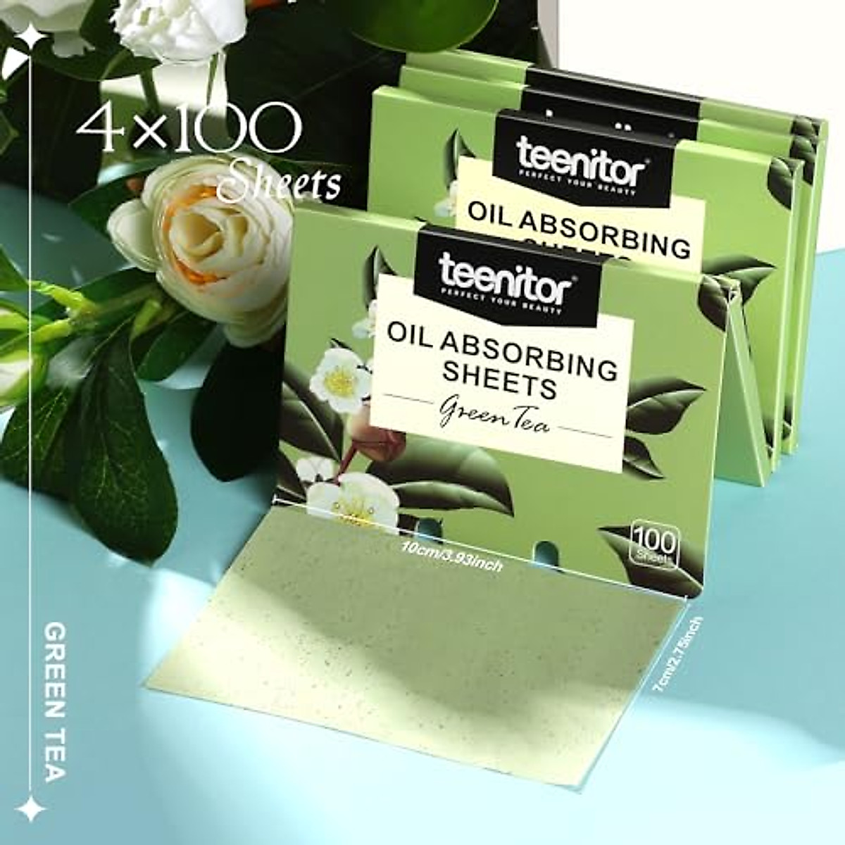 Teenitor 400 Counts Oil Blotting Sheets for Face, Green Tea Oil Absorbing Sheets Blotting Paper for Oily Skin, Oil Absorbent Pads Face Oil Wipes Oil Sheets for Women, Oil Control Film Large 10cmx7cm