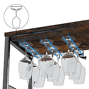 Amyove Wine Bar Cabinet with Detachable Rack, Glass Holder, Small Sideboard and Buffet Mesh Door, Rustic Brown