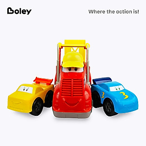 Boley Racing Rascals Hauler Truck Toy Car Set - 3 Pack Toddler Toy Cars and Toy Truck - Toddler Cars and Truck Set with Detachable Trailer and Take Apart Wheels - for Kids Ages 2 and Up