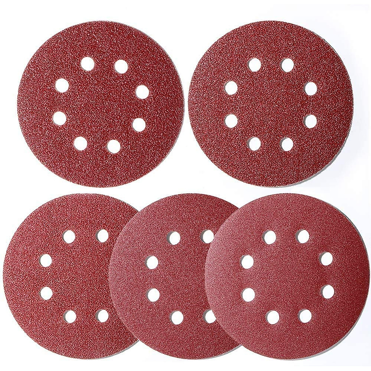 100pcs 5 inch Sanding Discs Hook and Loop, (8 Hole Orbital Sander Sandpaper, 20 x 40/60/80/120/180 Grit Orbital Sander Pads), Round Sandpaper Discs by AniSqui
