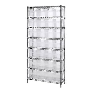 Quantum Storage Systems WR8-814CL Bin Wire Shelving System, Carbon Steel, Chrome with Clear Bins