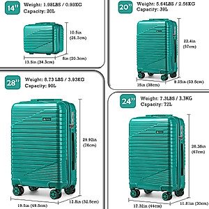 Somago 4 Piece Luggage Sets Expandable Suitcase (Only 24") Traveling Hardside Polycarbonate Lightweight Suitcases with 4 Wheels TSA lock YKK Zippers (14"/20"/24"/28", Turquoise Blue)