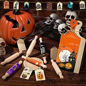 20Pcs Wooden Mini Rolling Pin for Crafts, Kids Small Dough Rolling Pin, Wood Cutting Board Chopping Board with Handle, Blank Wooden Labels with Rope for Halloween Christmas DIY Kitchen Home Decor