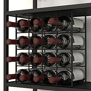 HSH Tall Bar Cabinet, Black Liquor Cabinet with Drawer, Large Modern Wine Cabinet with Storage Shelf and Wine Rack, Industrial Wood Coffee Bar Cabinet for Home Kitchen Living Room, Black Oak, 77 in