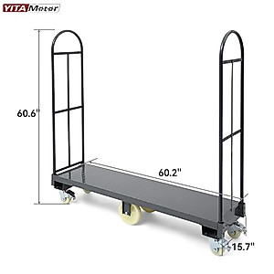 Heavy Duty Narrow Aisle U-Boat Platform Truck Dolly, 60.2 x 15.7 x 60.6 Inch U- Boat Cart with Thick Steel Deck 2000 Lb. Capacity with 6 Casters（4 Swivel Wheels with Brake）