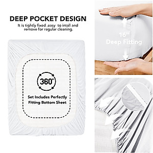 Deconovo Bed Sheets White Full Size Sheet Sets Microfiber 16" Deep Pocket 1800 Thread Count Luxury Comfort Bedding Silky Soft Touch 4 Pieces Pillowcases Flat Sheet & Fitted Sheet