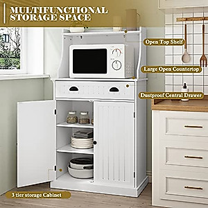 ARTPOWER 54" Kitchen Microwave Cabinet/Stand with Storage and Drawers, Pantry Storage Cabinet with Hutch & Adjustable Shelves for Kitchen, Dining Room, Living Room, Hallway in White