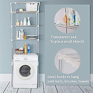 BAOYOUNI Adjustable Laundry Shelf Over Toilet Washing Machine Storage Rack Above Washer Dryer Standing Bathroom Organizer 3-Tier Space Saving Shelving Units, Ivory