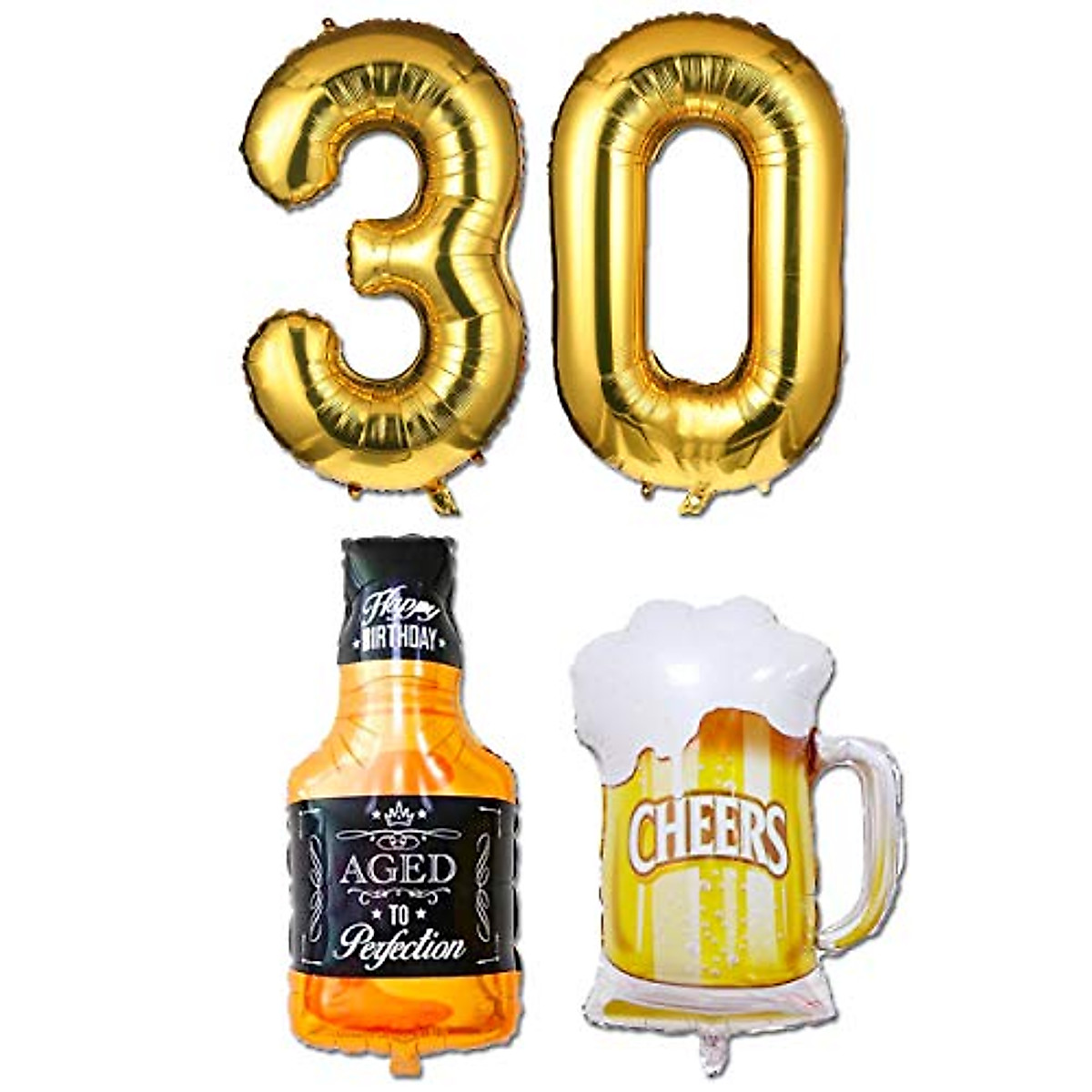 30th Birthday Decorations for Him, 30 Years Birthday Decorations with 40 Inch Gold Number Balloons, Banner, 30 Sign Latex Balloon, Fringe Curtains and Cups Foil Balloons