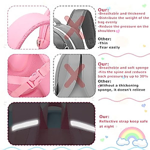 ASKSKY Kids Backpack for Girls, Kawaii Cartoon School Backpack Wide Open Bookbag for 5-10 years old with Reflective Strip, Blue Kitty