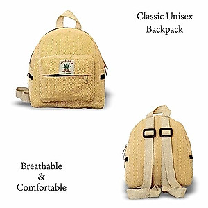 ECOBAWA Hemp Mini Backpack for women Adjustable shoulder strap Mini Bag Washable Lightweight Casual Daypack (Beige)