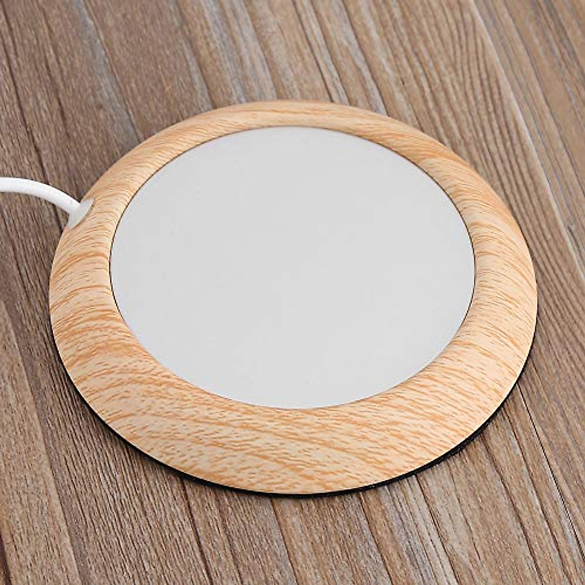 Cup Warmer, Wood Grain Cup Warmer Heat Beverage Mug Mat Office Tea Coffee Plate Tea Mug Heater Pad 5V USB Chargeable for Office Home Domitory