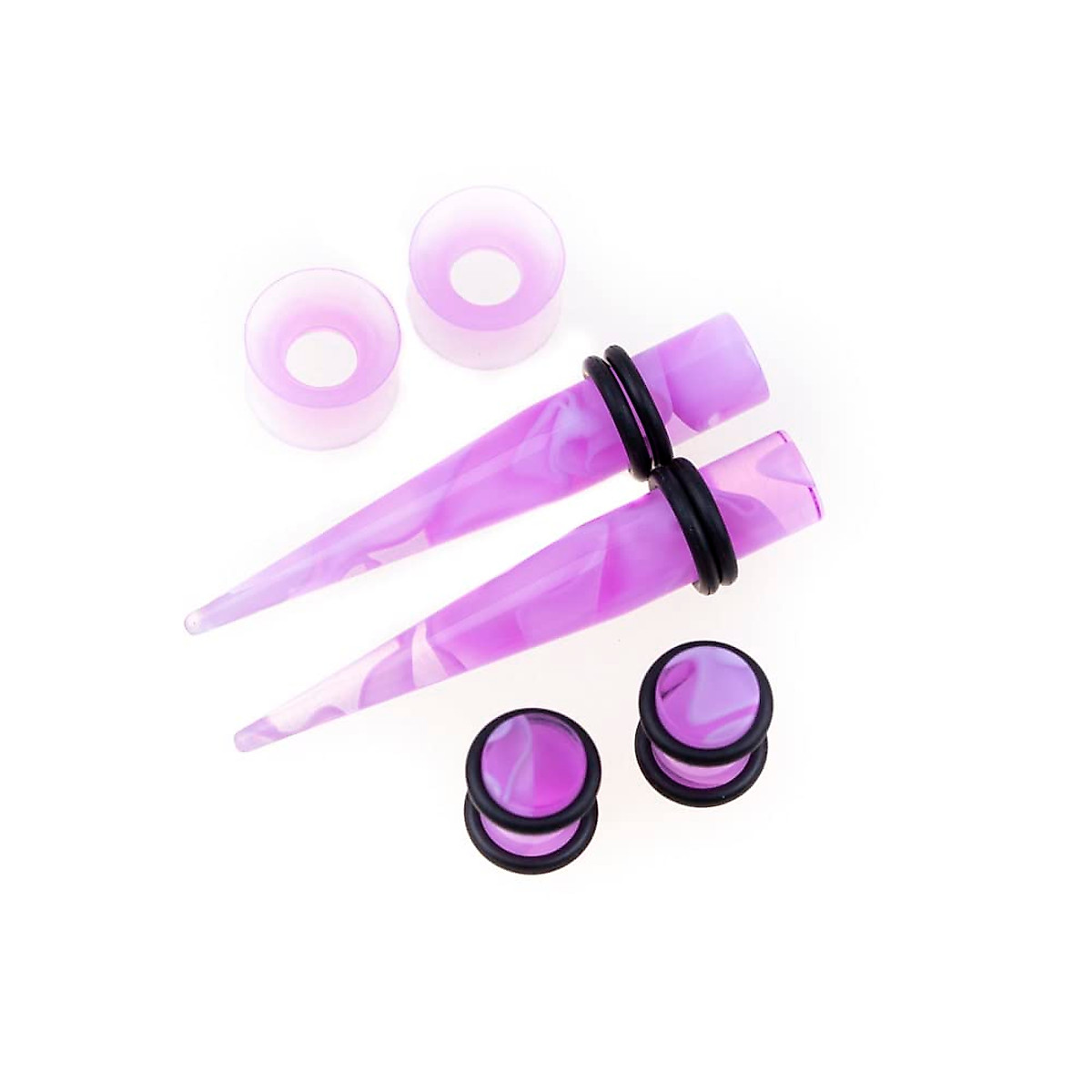 Linkning 50 PCS Ear Stretching Kit 14Gauges-00Gauges Earring Marble Acrylic Taper Piercing Jewlery Sets (Purple)